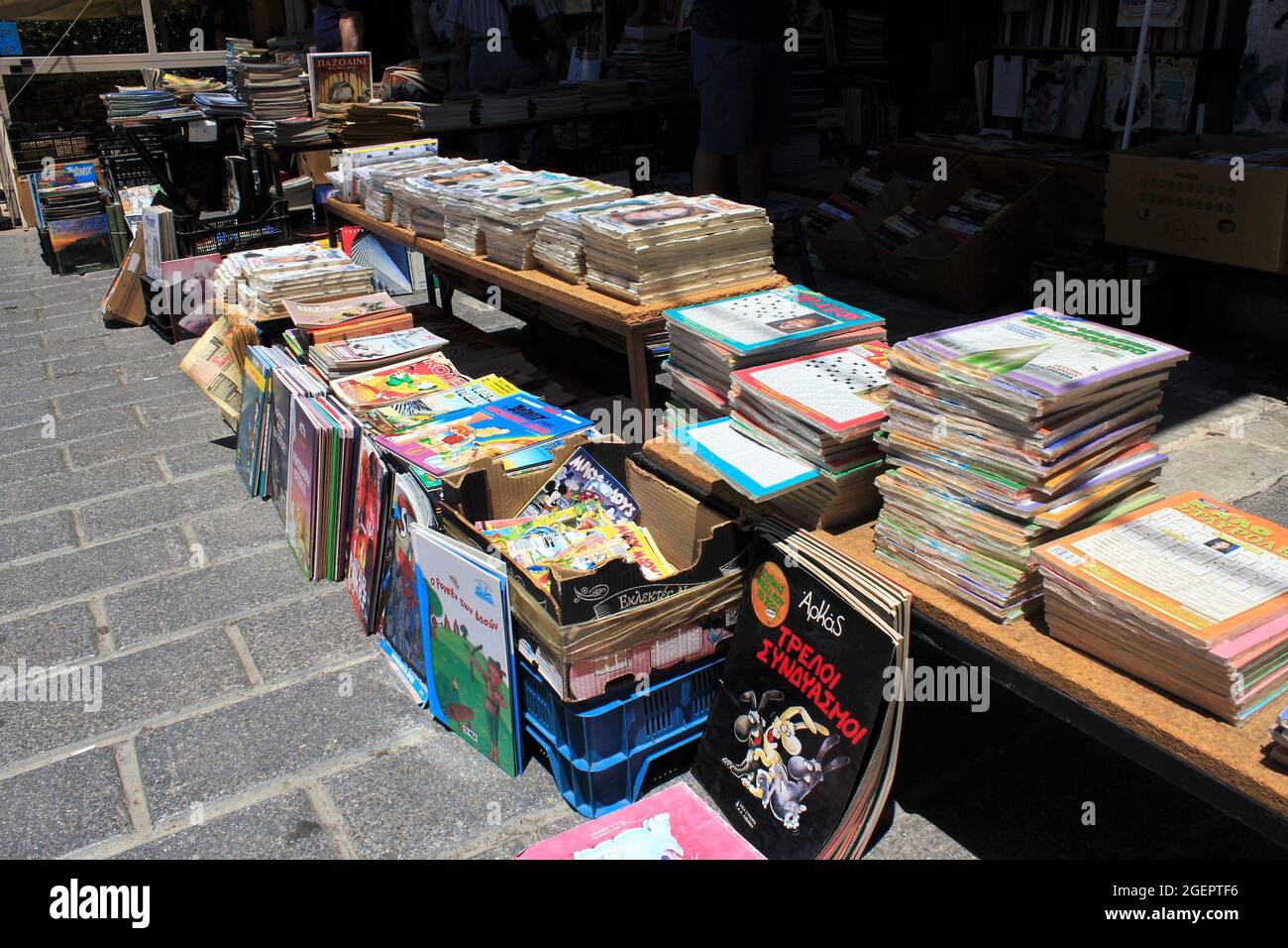 Greece, Athens, June 28 2020 - Old books and magazines for sale at ...
