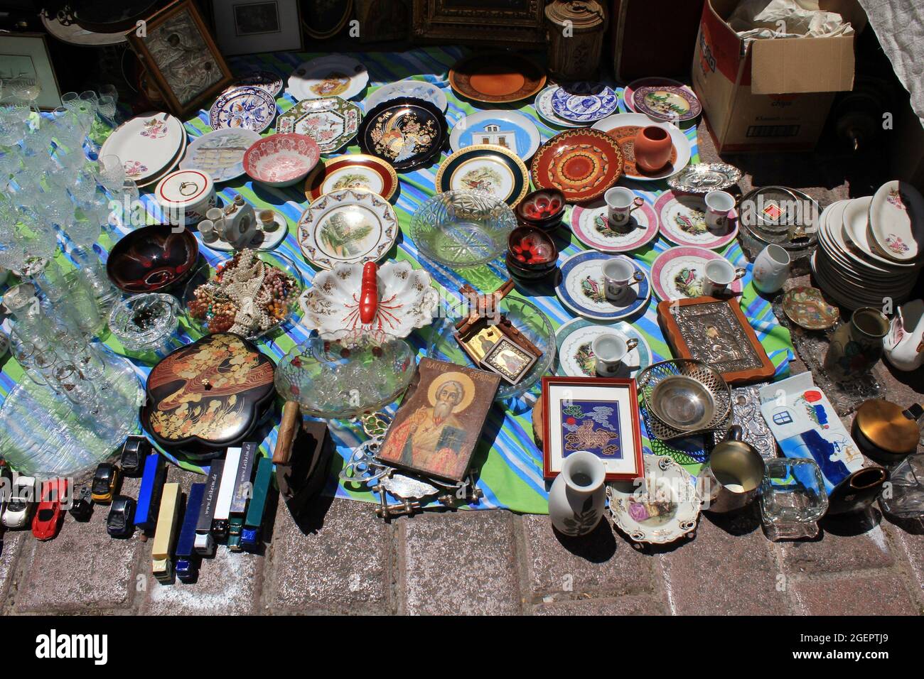 Greece, Athens, June 28 2020 - Souvenirs and vintage items for sale at ...