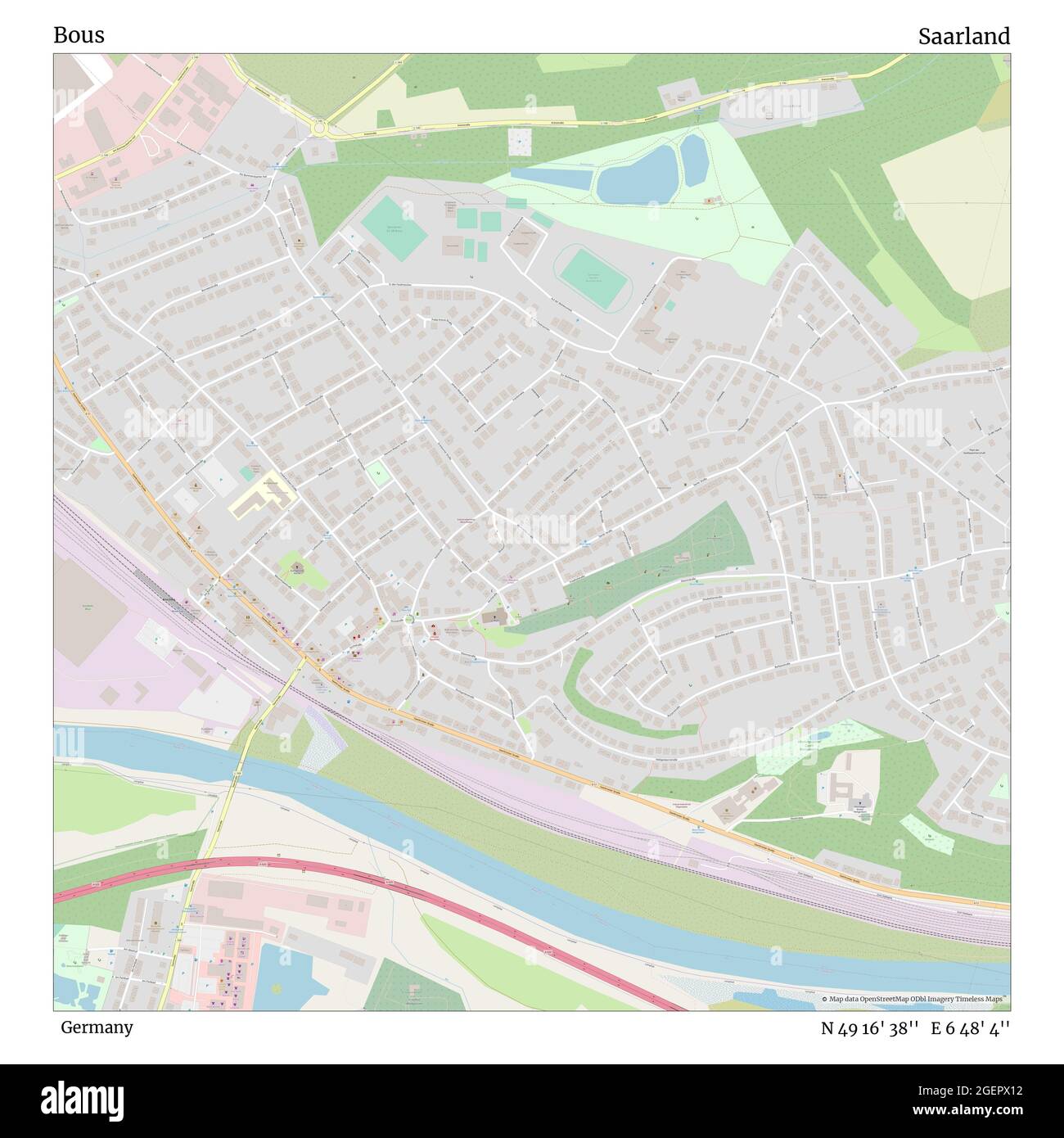 Bous, Germany, Saarland, N 49 16' 38'', E 6 48' 4'', map, Timeless Map ...