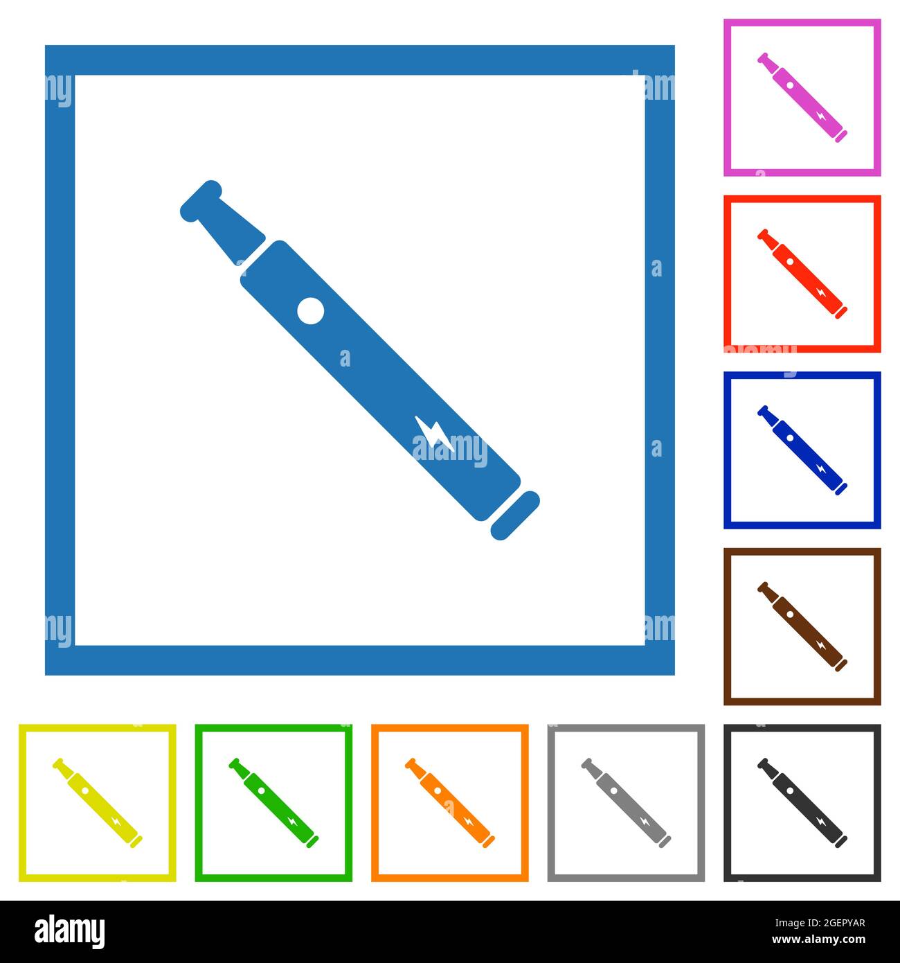 Electronic cigarette solid flat color icons in square frames on white ...