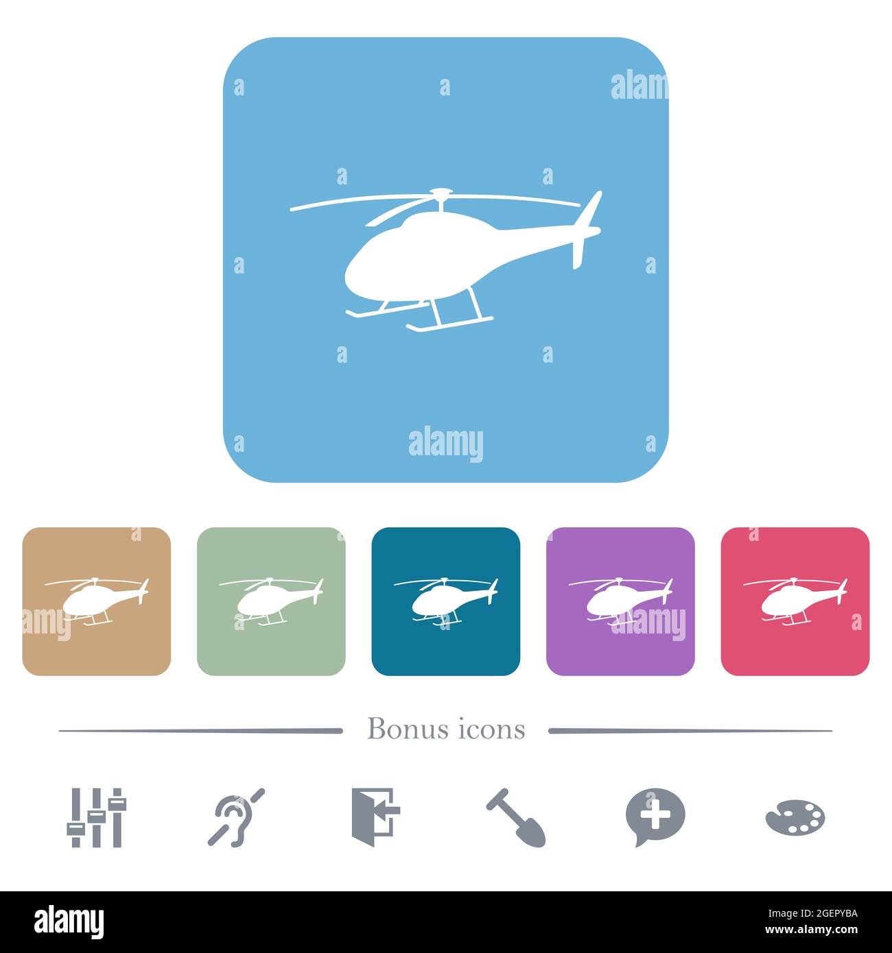 Helicopter silhouette white flat icons on color rounded square ...