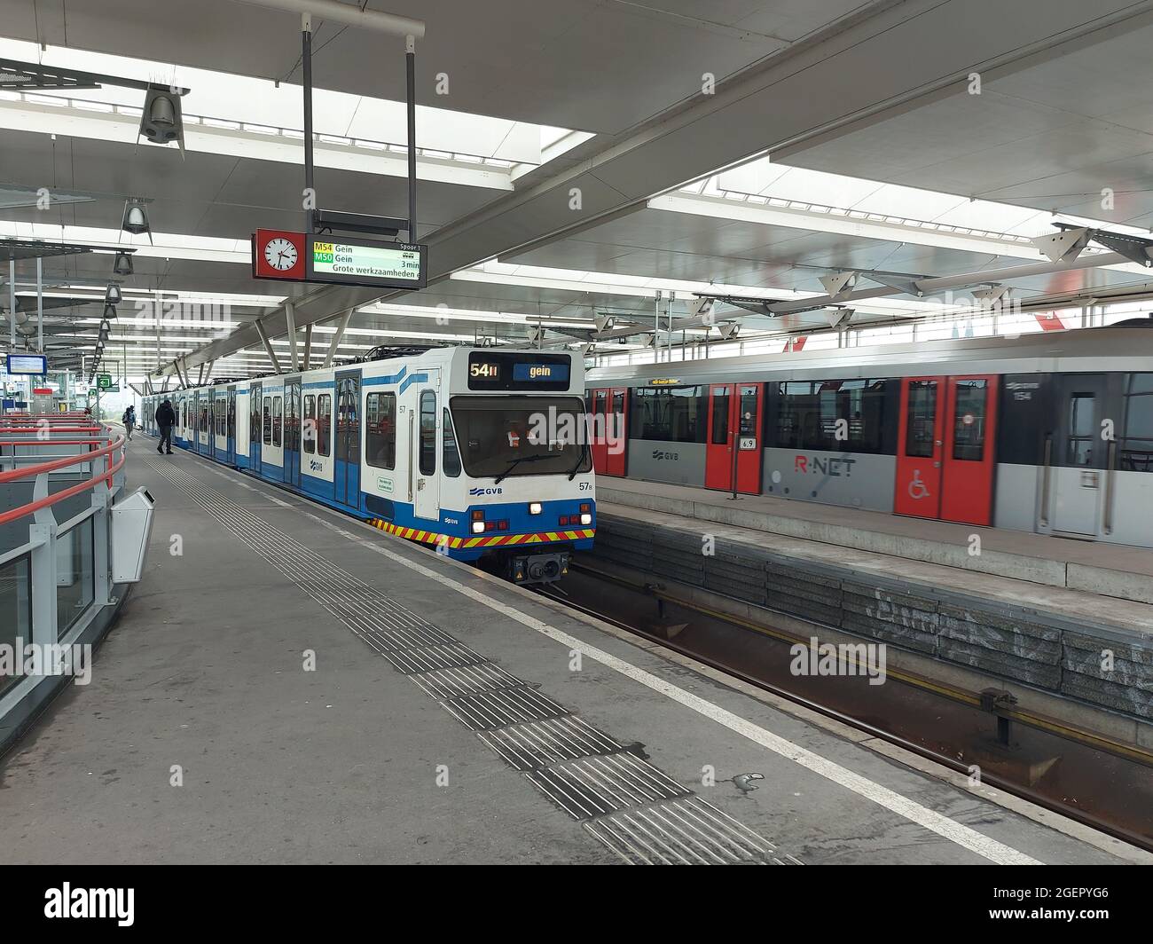 Metro cars on the GVB Amsterdam lines at station of Duivendrecht in the ...