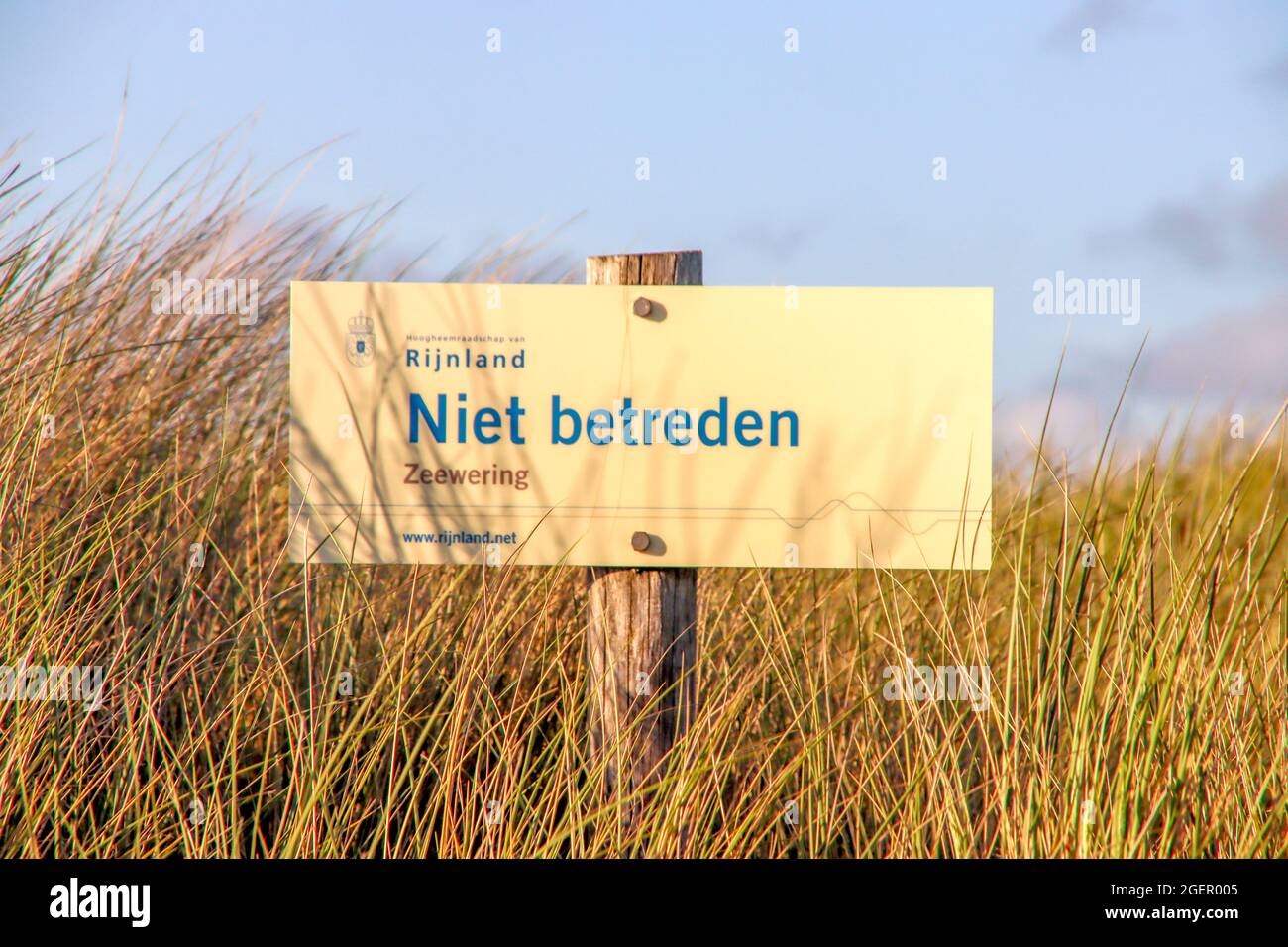 Do not enter sign in the dunes of Katwijk along the North Sea in the ...