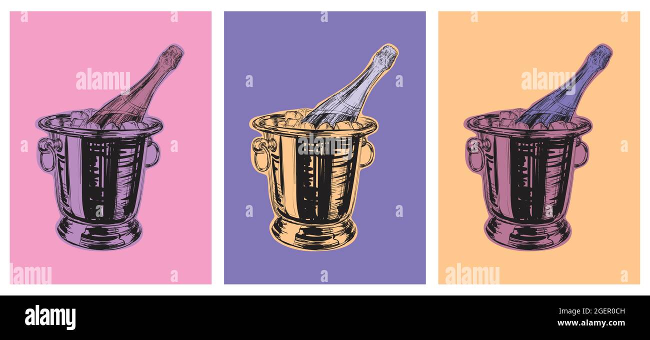 Champagne Bottle Hand Drawing Vector Illustration Alcoholic Drink. Pop ...