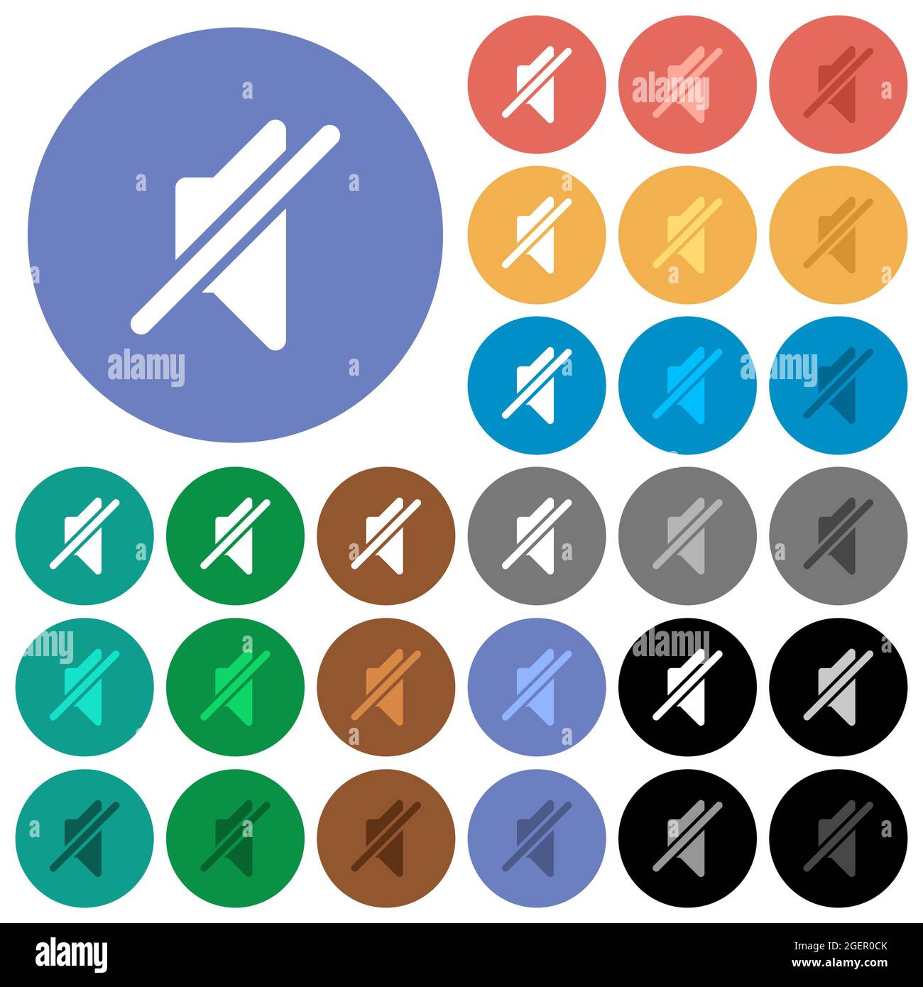 Mute solid multi colored flat icons on round backgrounds. Included ...