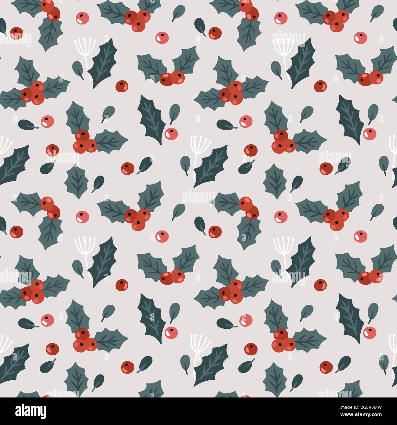 Christmas seamless pattern with holly. Cute festive background. Hand ...