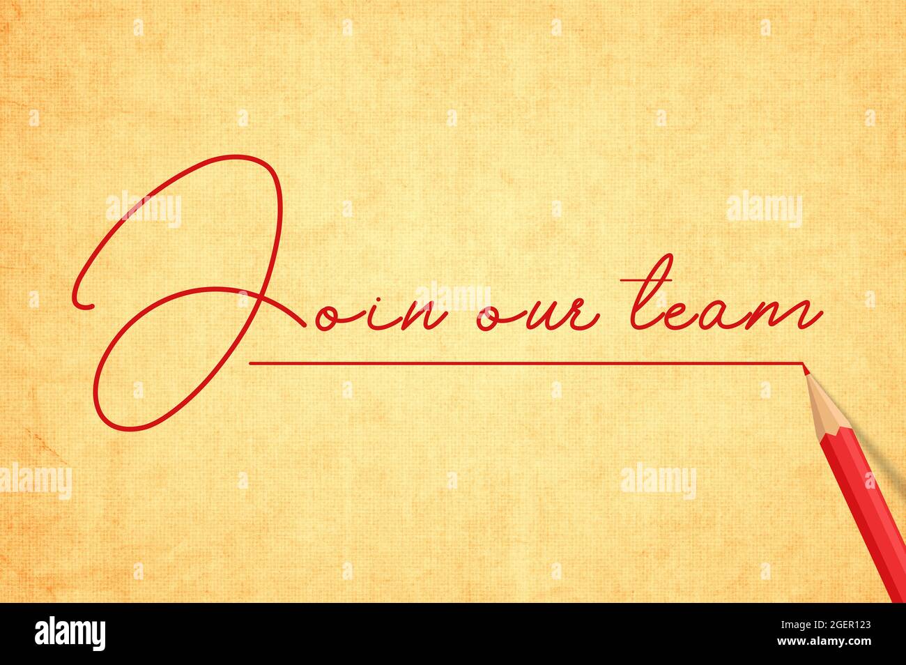 oin Our Team hand Written With red pencil in yellow old Paper vintage ...