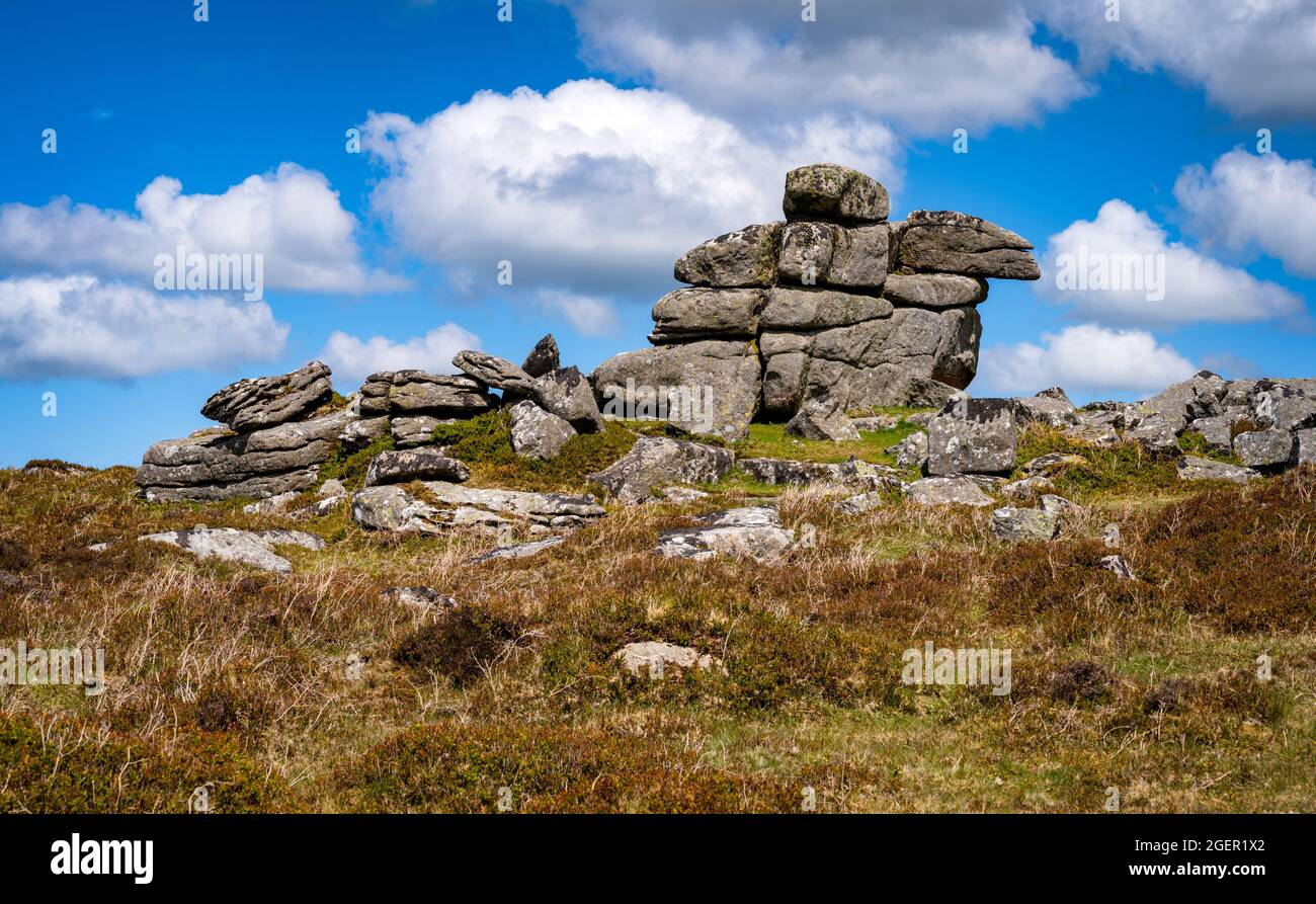 A dramatic granite outcrop at Emsworthy Rocks, Dartmoor National Park ...