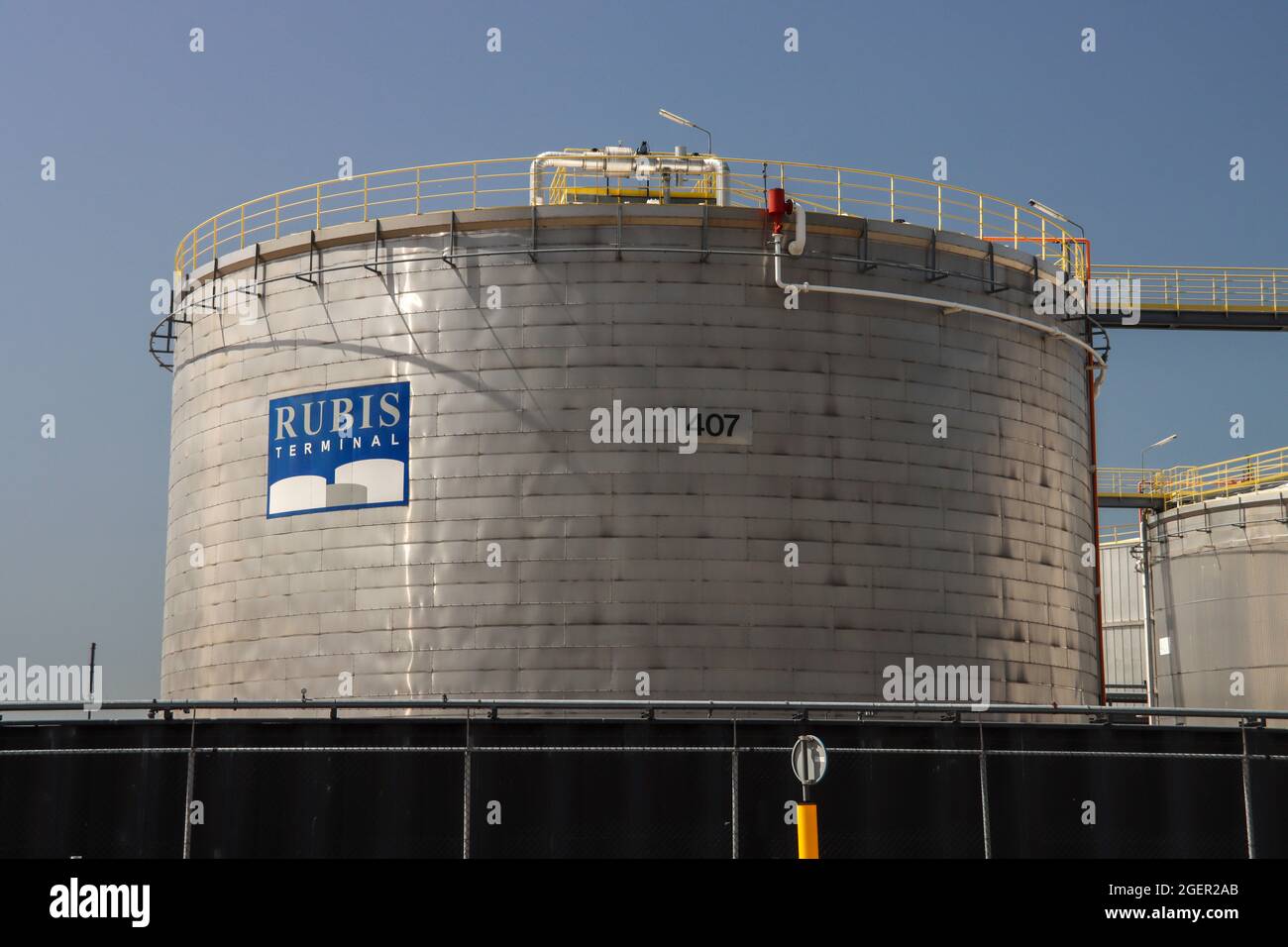 Oil storage tanks at the Rubiks terminal in the Botlek harbor in the ...