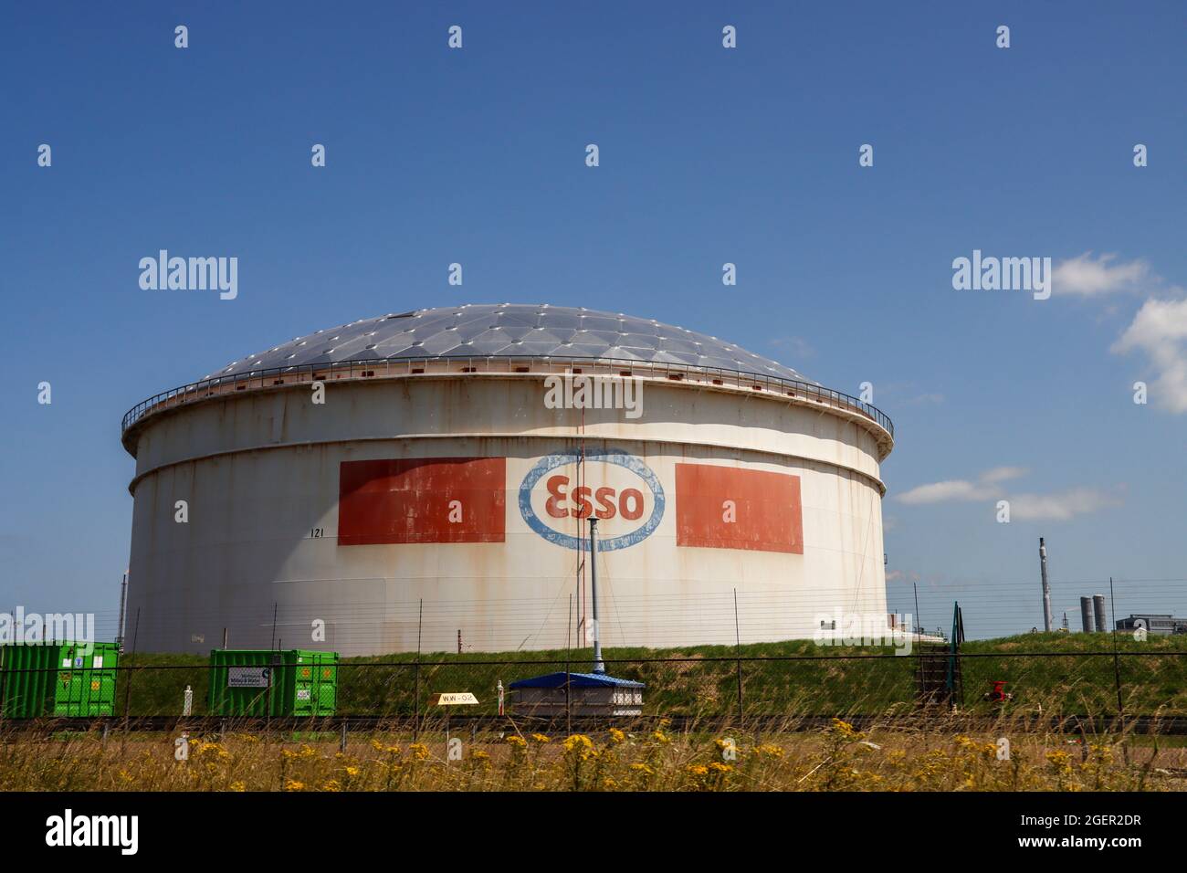 Oil storage tanks at the exxonmobil refinery in the Botlek harbor in ...