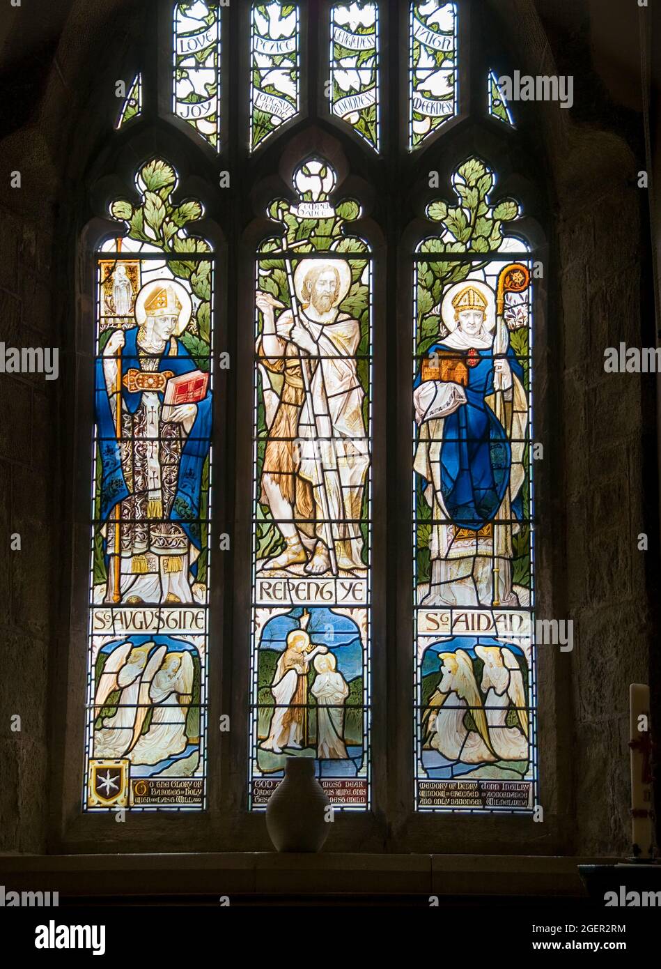 All Saints' Church stained glass window, Ripley on 8th July 2008 Stock ...