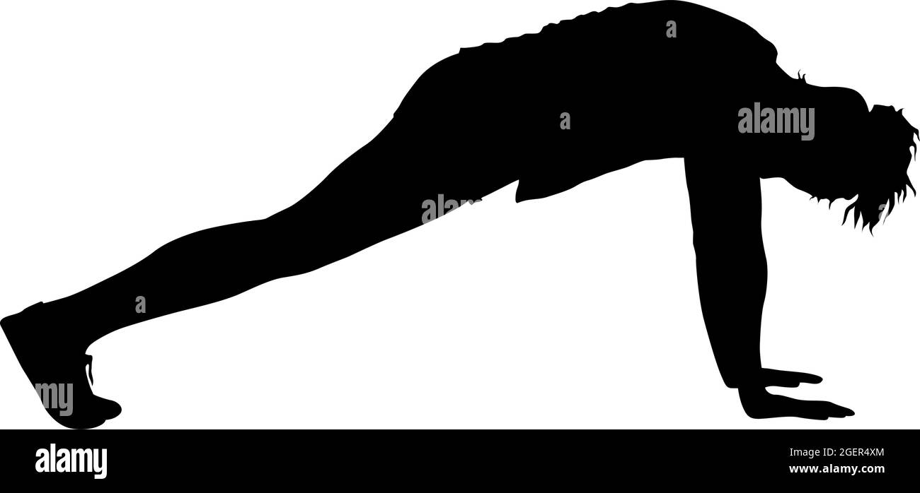 Silhouette people in different poses bent over on a white background ...