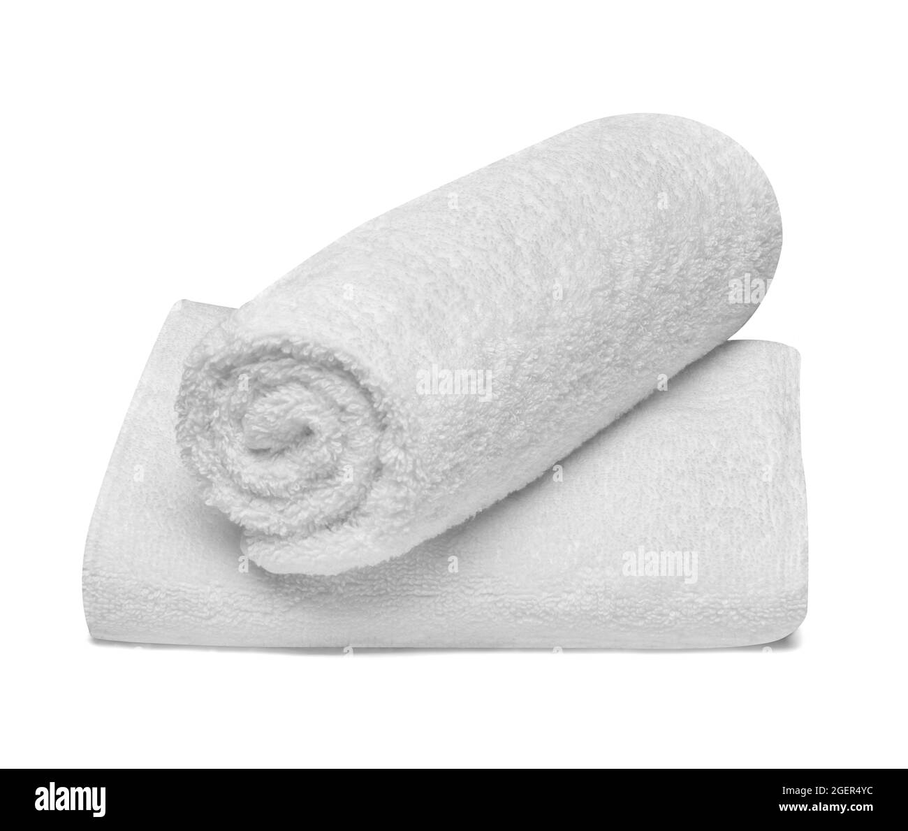 close up of a stack of white towels bathroom on white background Stock ...