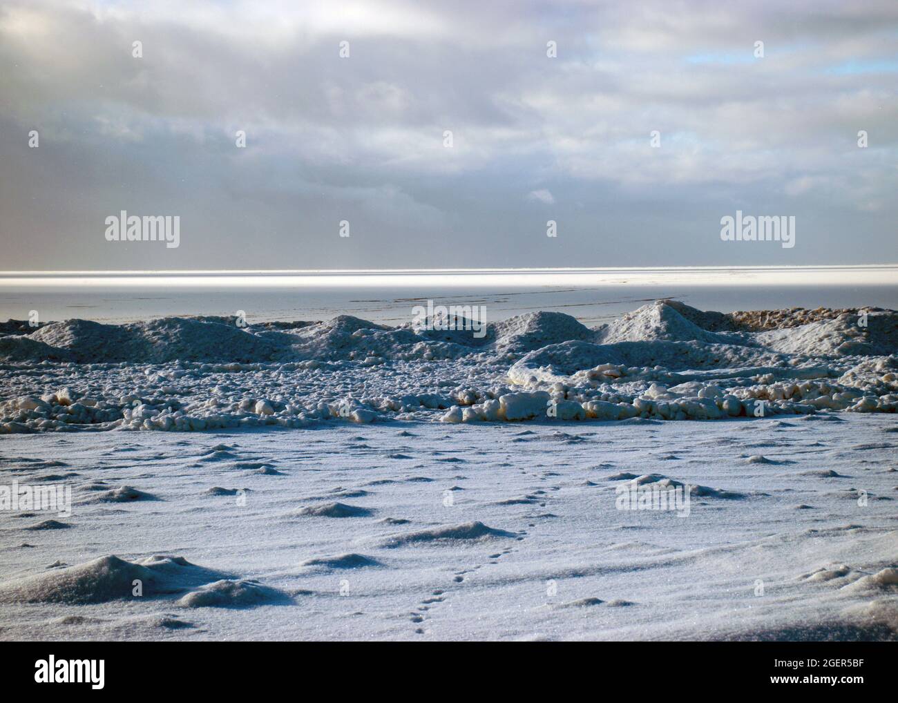 winter landscape by the sea, approaching snowfall, blurred snow ...