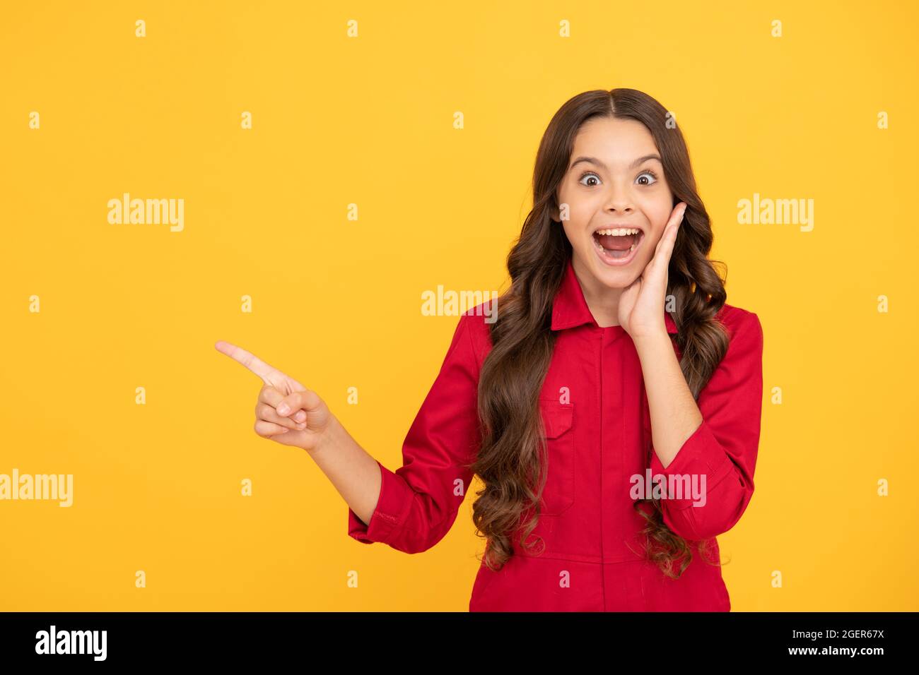surprised kid presenting product. expressing human emotions. feel the ...