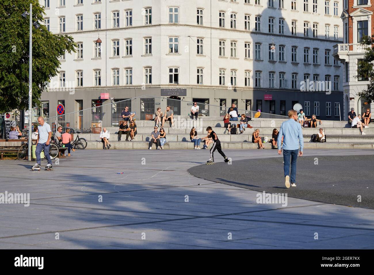 People on Israels Plads (Israel's Square), summer; Copenhagen, Denmark ...