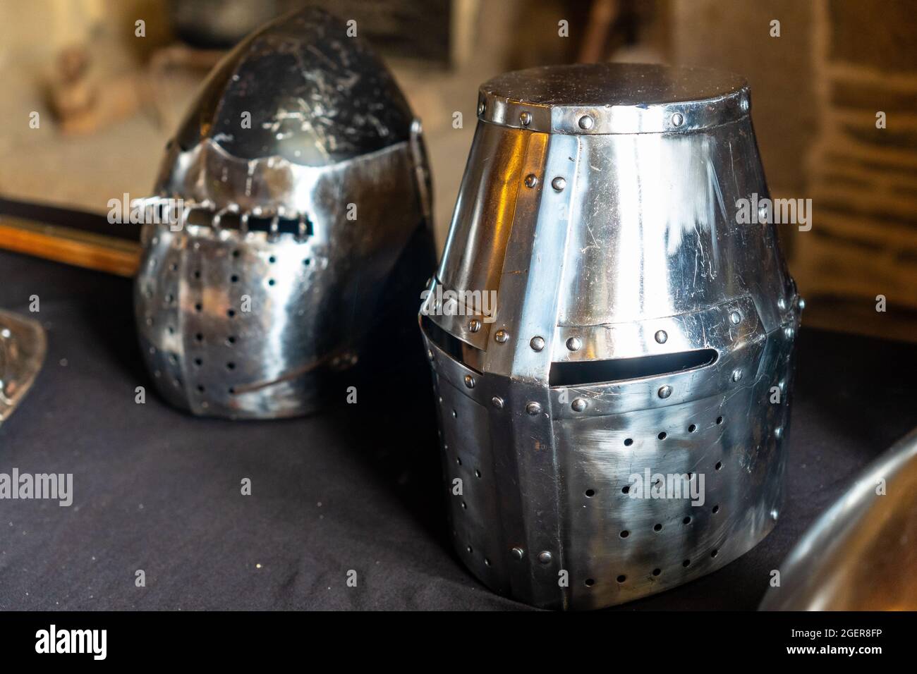 Medieval armor of an original knight in the castle of Fougeres in ...