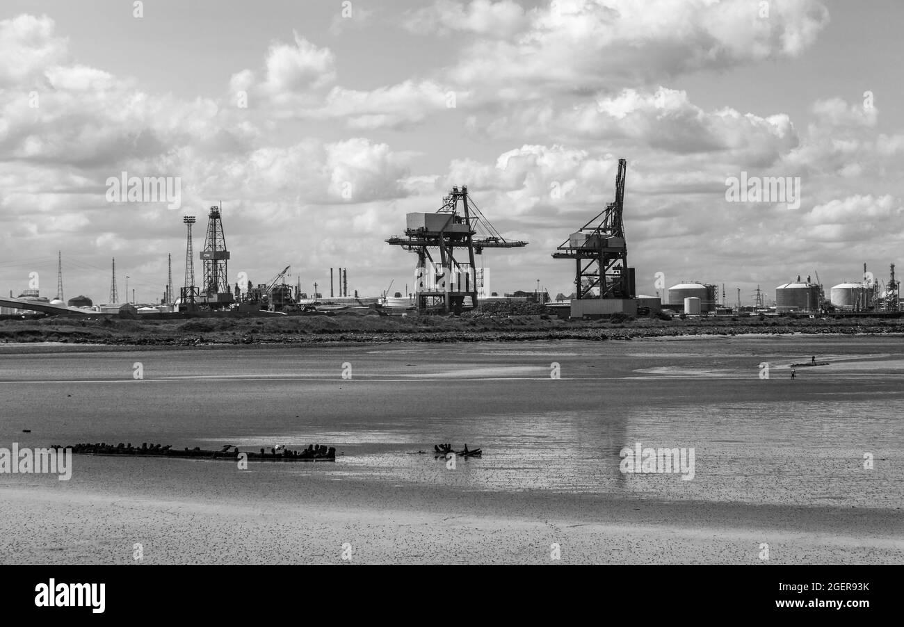 Teesport,Redcar,England,UK as viewed from South Gare In monochrome ...