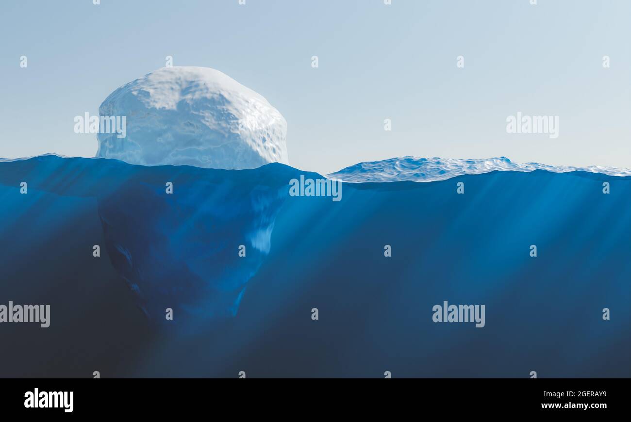 iceberg floating in the sea with a view of the seabed with caustics ...
