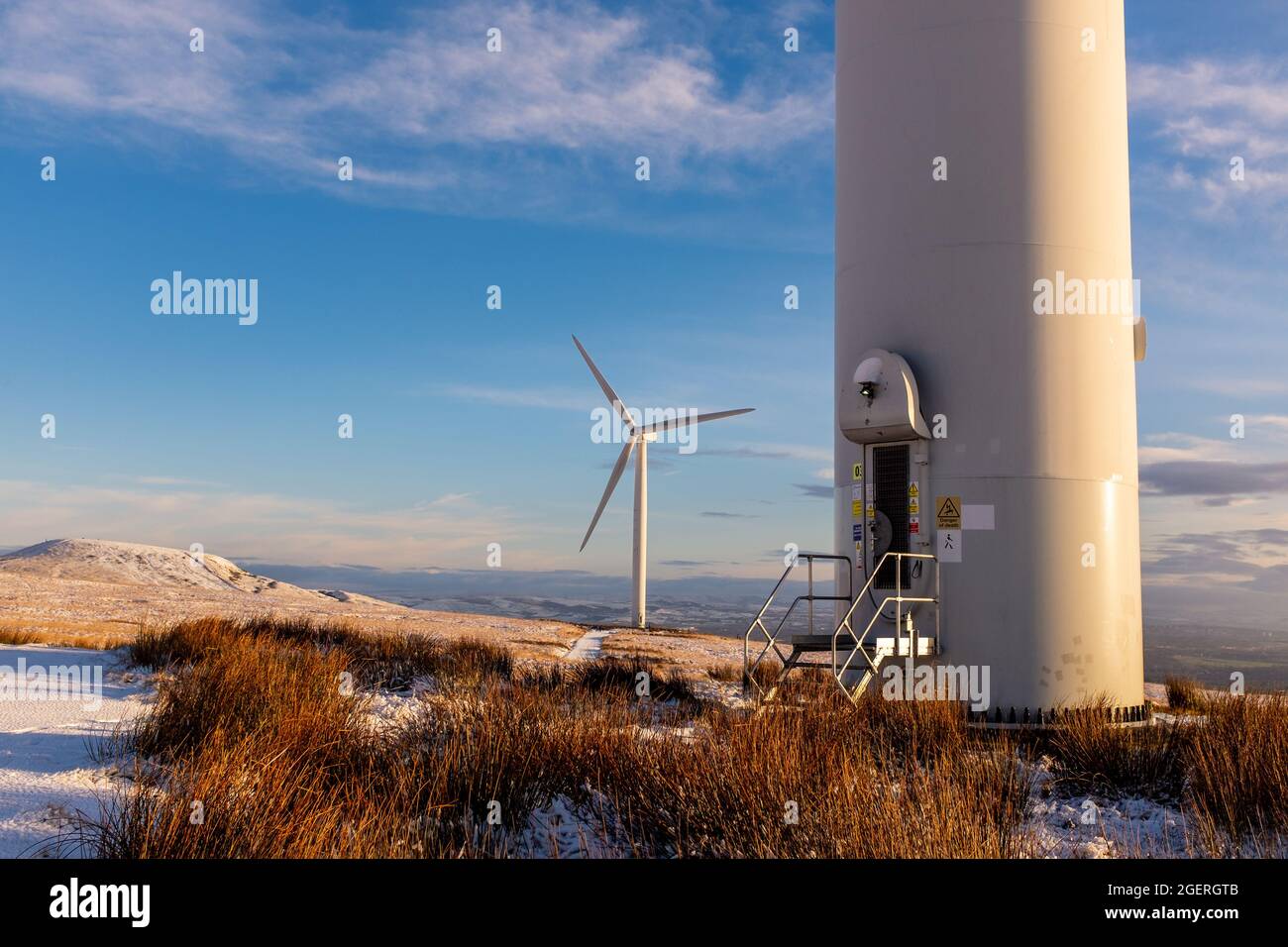 wind turbine on a snowy winters day Lancashire UK Stock Photo - Alamy