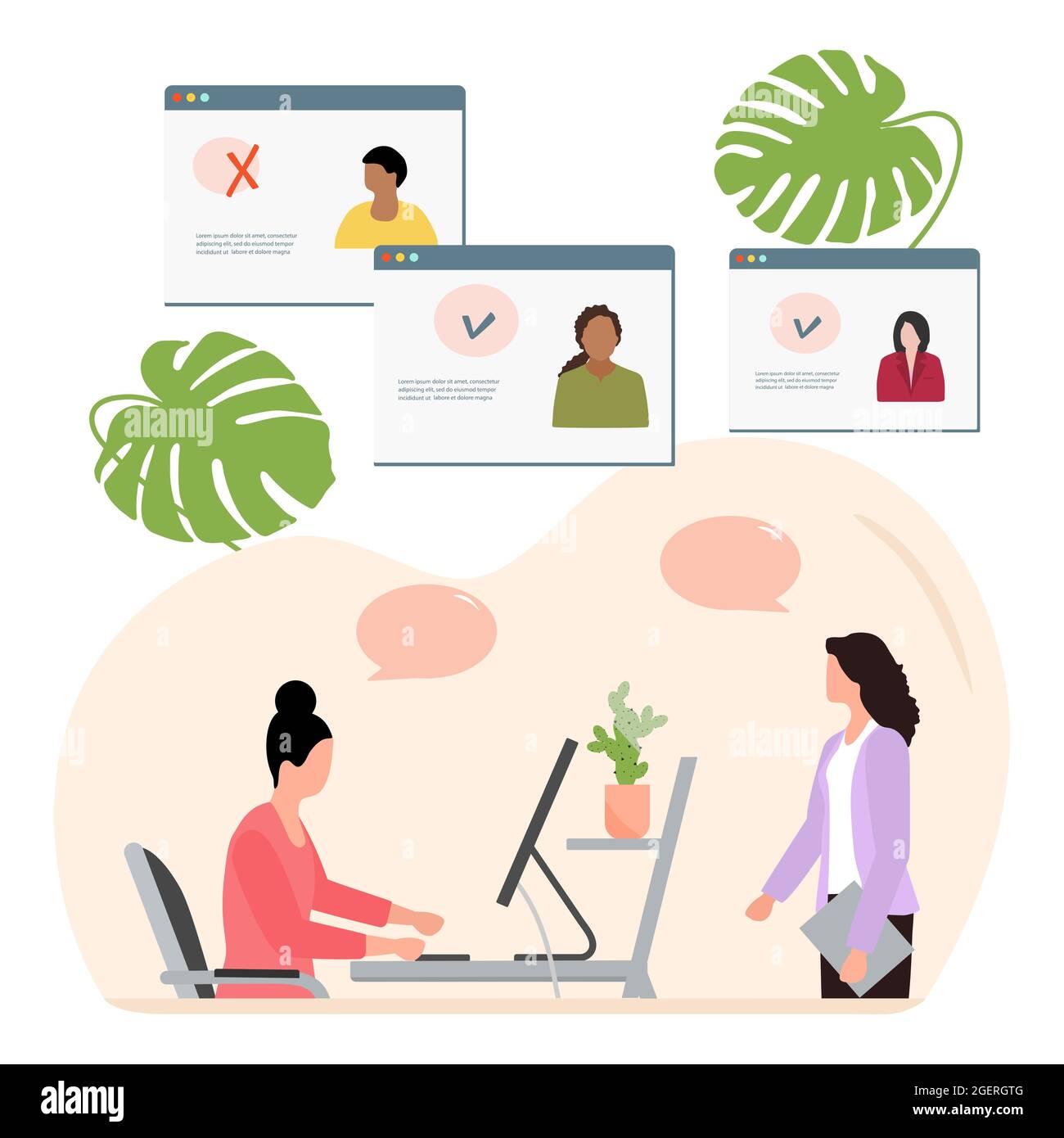 Vector illustration People choosing candidate for job using computer ...