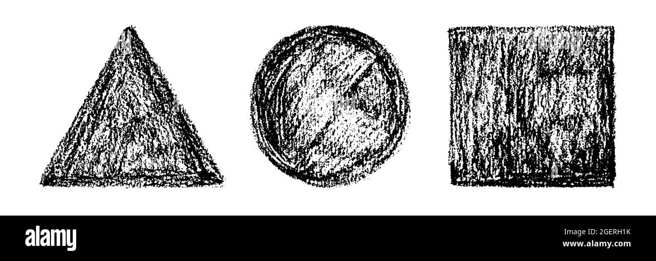 Triangle, circle, square shapes. Grunge geometry shapes painted with ...