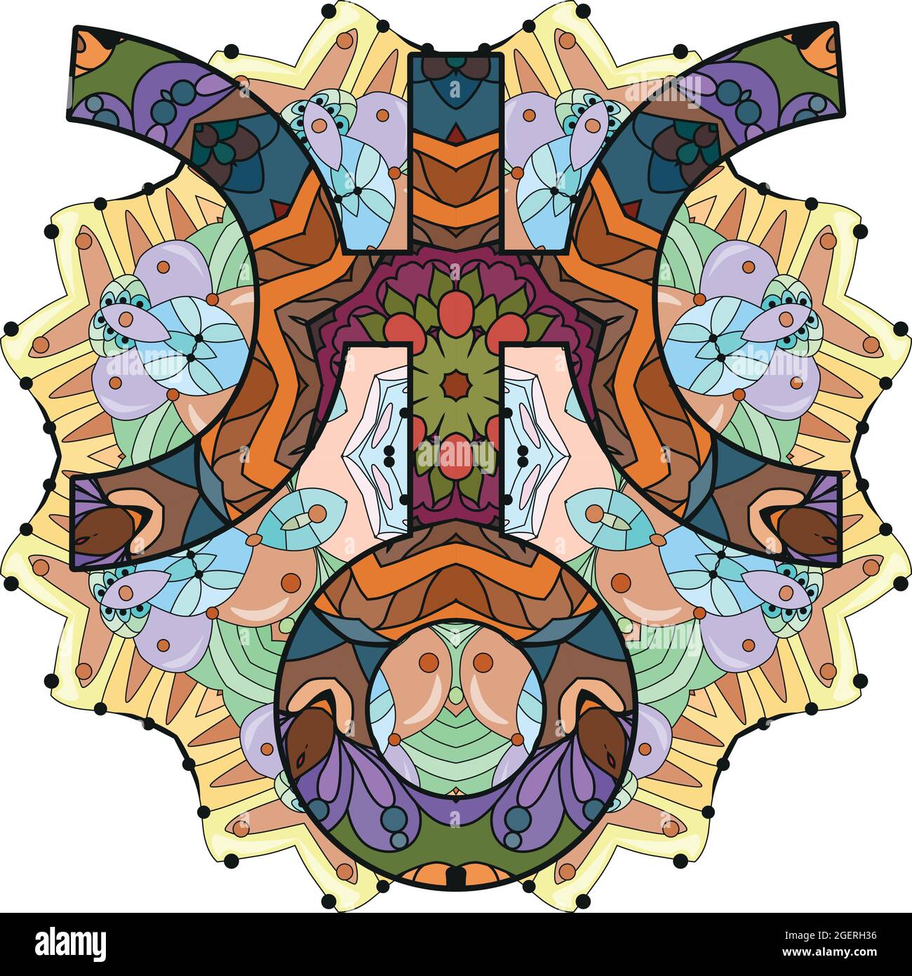 Vector handdrawn illustation of Uranus sign on mandala. Horoscope signs ...