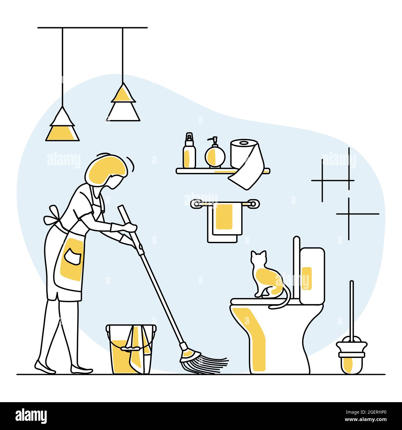 Vector illustration Apartment House Cleaning Maid service Woman cleans ...