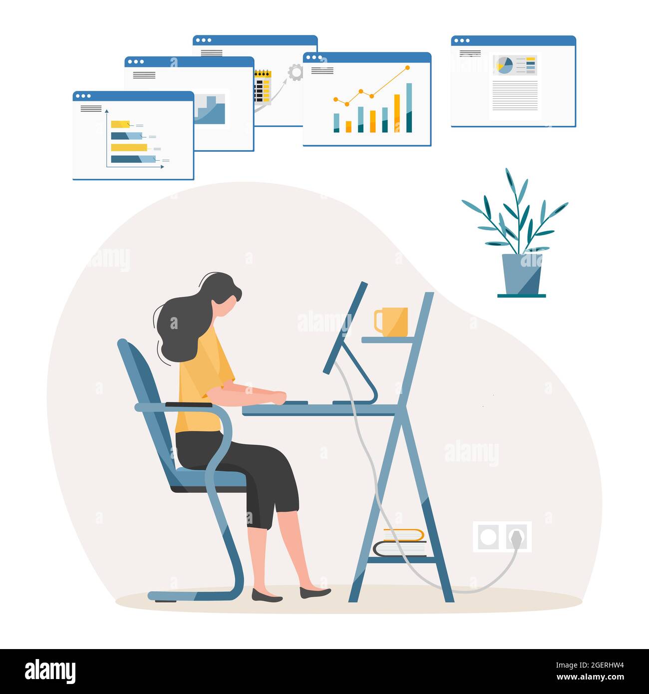 Vector illustration People analyzing data using computer Profession ...