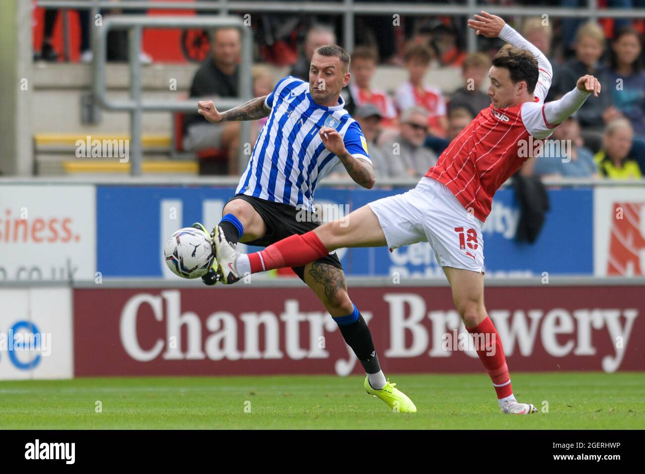 Jack Hunt #32 of Sheffield Wednesday and Ollie Rathbone #18 of ...