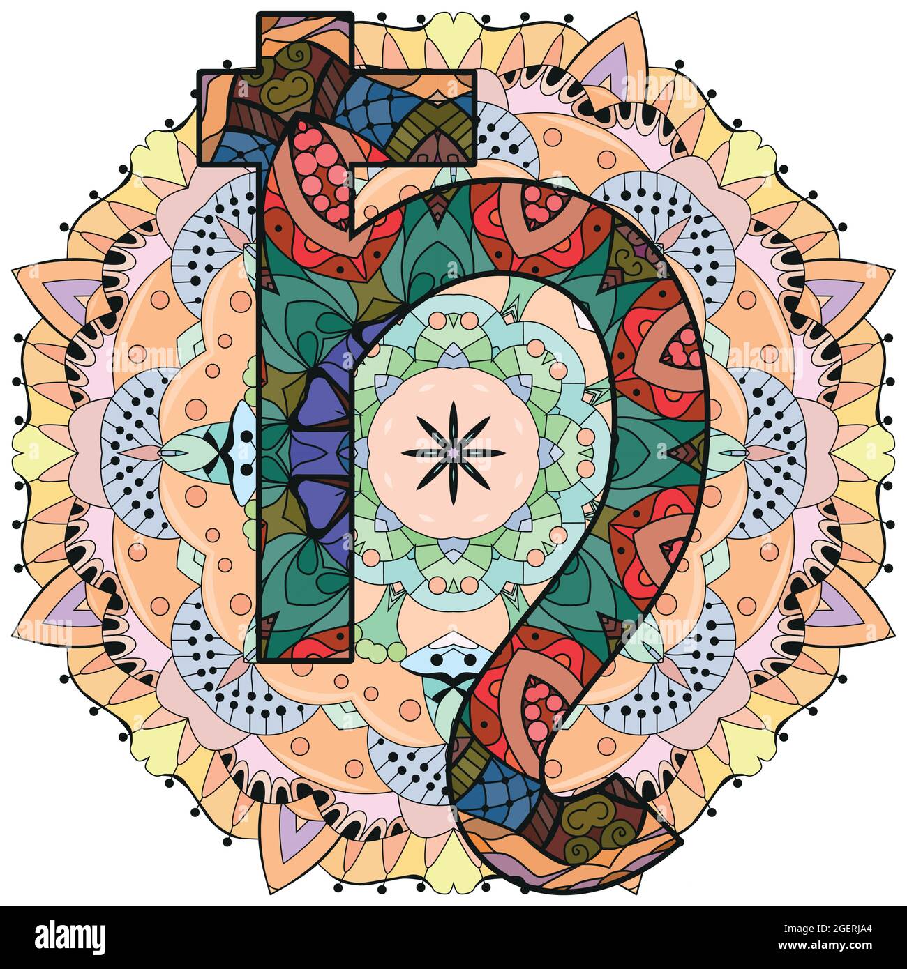 Vector handdrawn illustation of Saturn sign on mandala. Horoscope signs ...