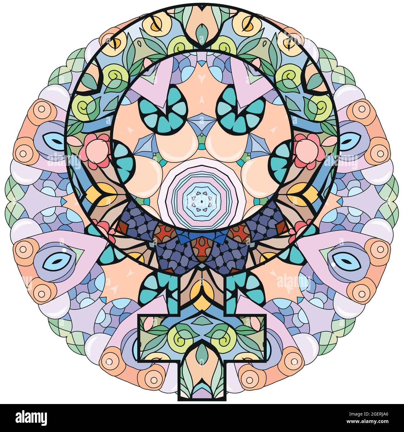 Vector handdrawn illustation of Venus sign on mandala. Horoscope signs ...
