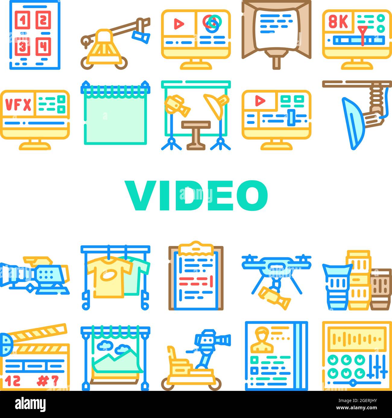 Video Production And Creation Icons Set Vector Stock Vector Image & Art ...