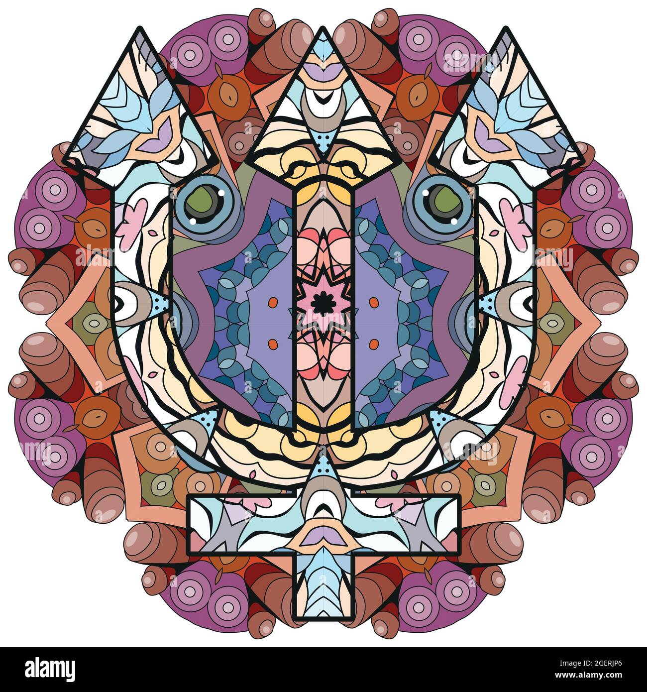 Neptune sign, astrology concept art on mandala. Tattoo design Stock ...