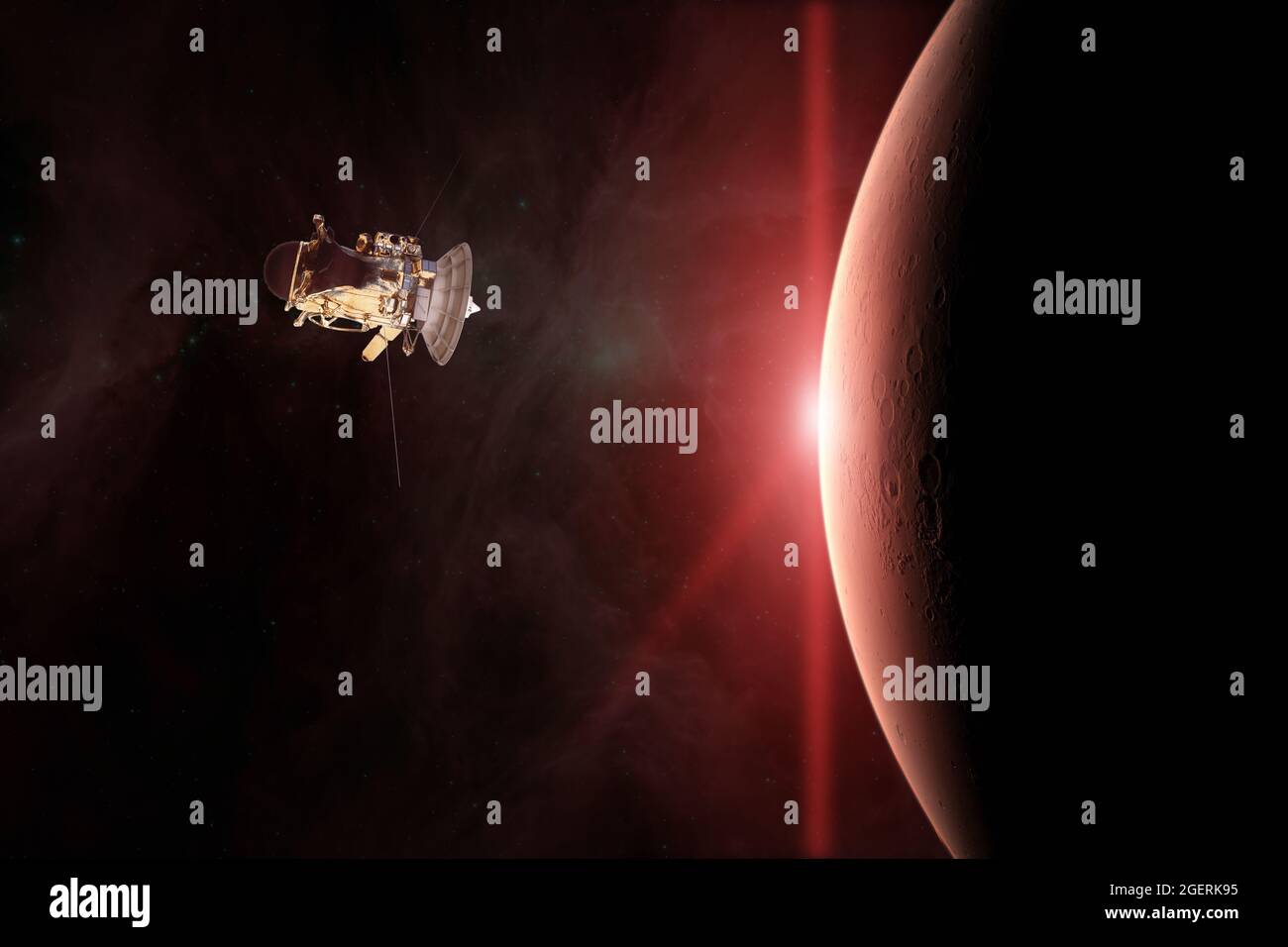 Red planet Mars. Spacecraft launch into space. Elements of this image ...