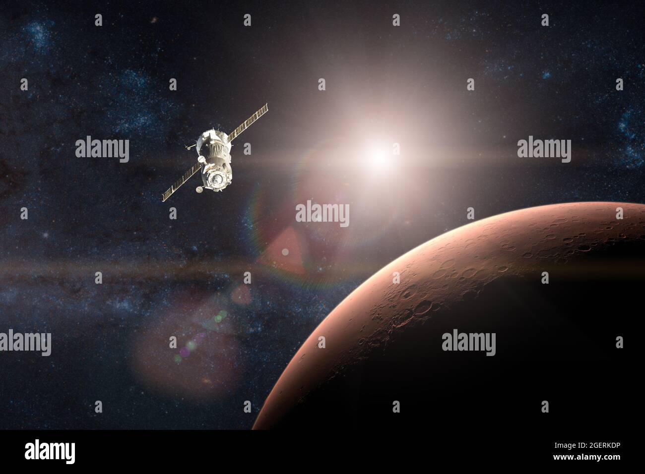 Planet Mars. Spacecraft launch into space. Elements of this image ...