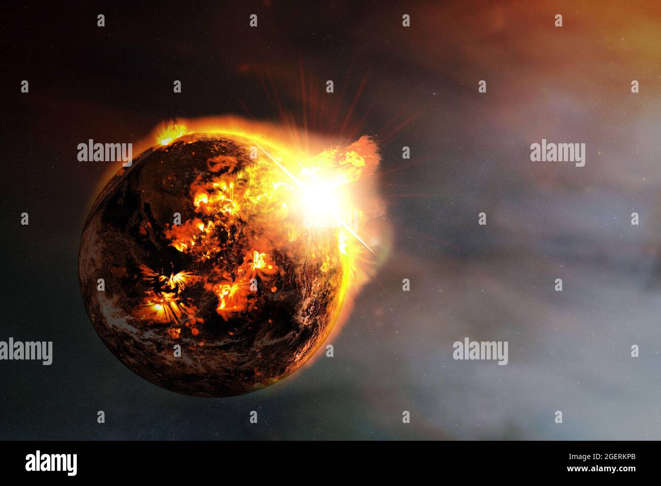Apocalyptic abstract background with a burning planet . Elements of ...