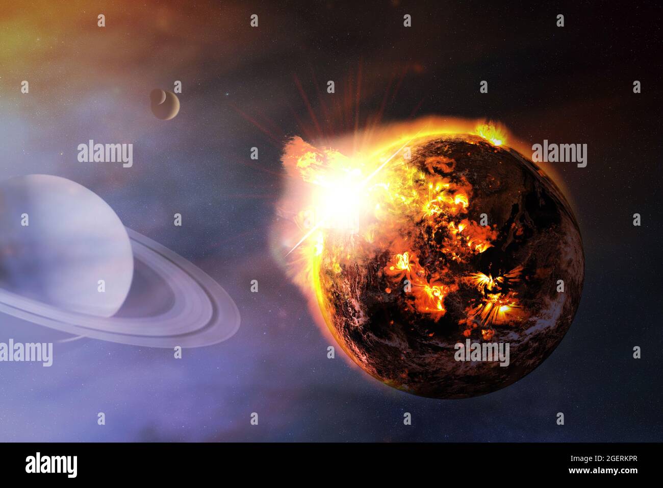 Apocalyptic abstract background with a burning planet . Elements of ...
