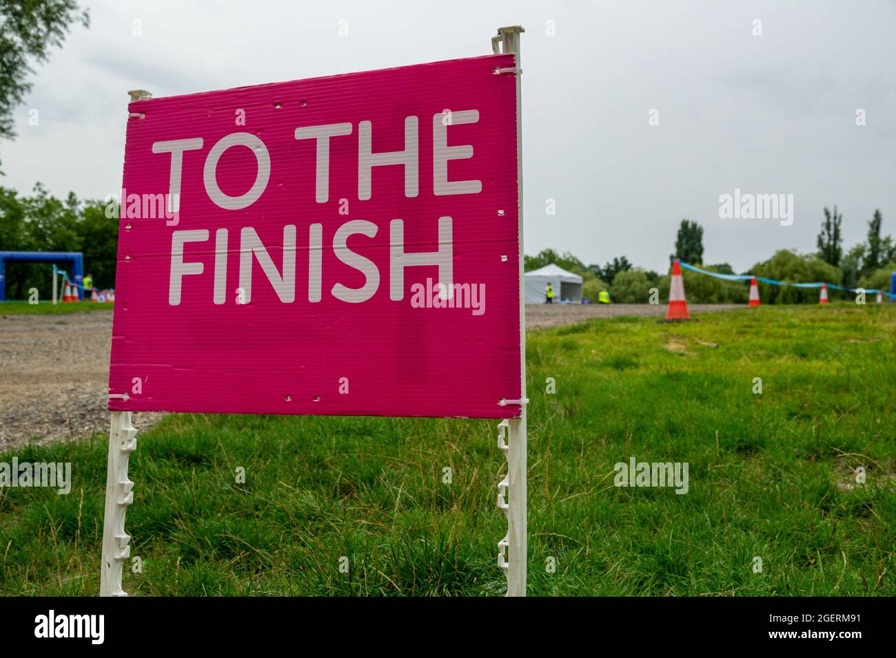 A sign for the finish line of a Cancer Research Race for Life charity ...