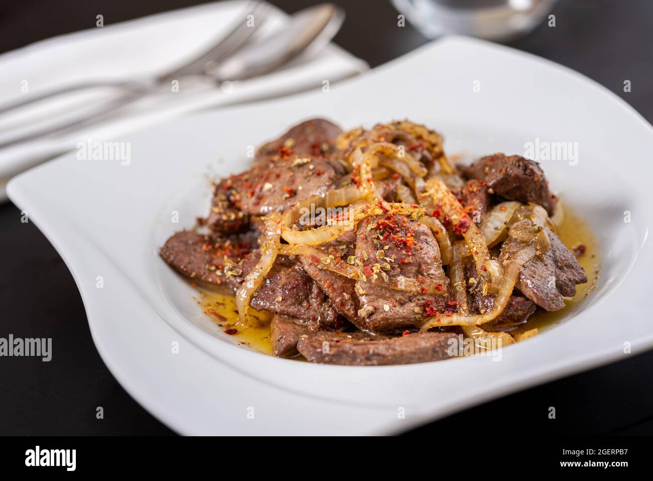 Traditional Turkish Liver kebab cuisine. Leaf Liver spicy. Delicious ...
