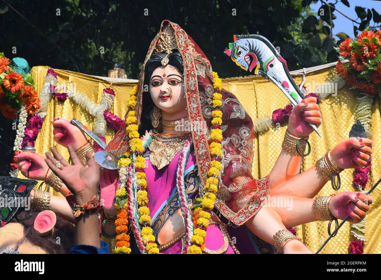 Background Durga Puja Festival and Tableau. Sculpture of Hindu Goddess ...