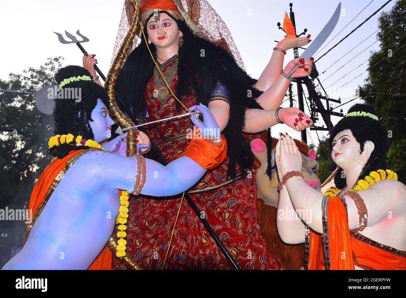 Background Durga Puja Festival and Tableau. Sculpture of Hindu Goddess ...