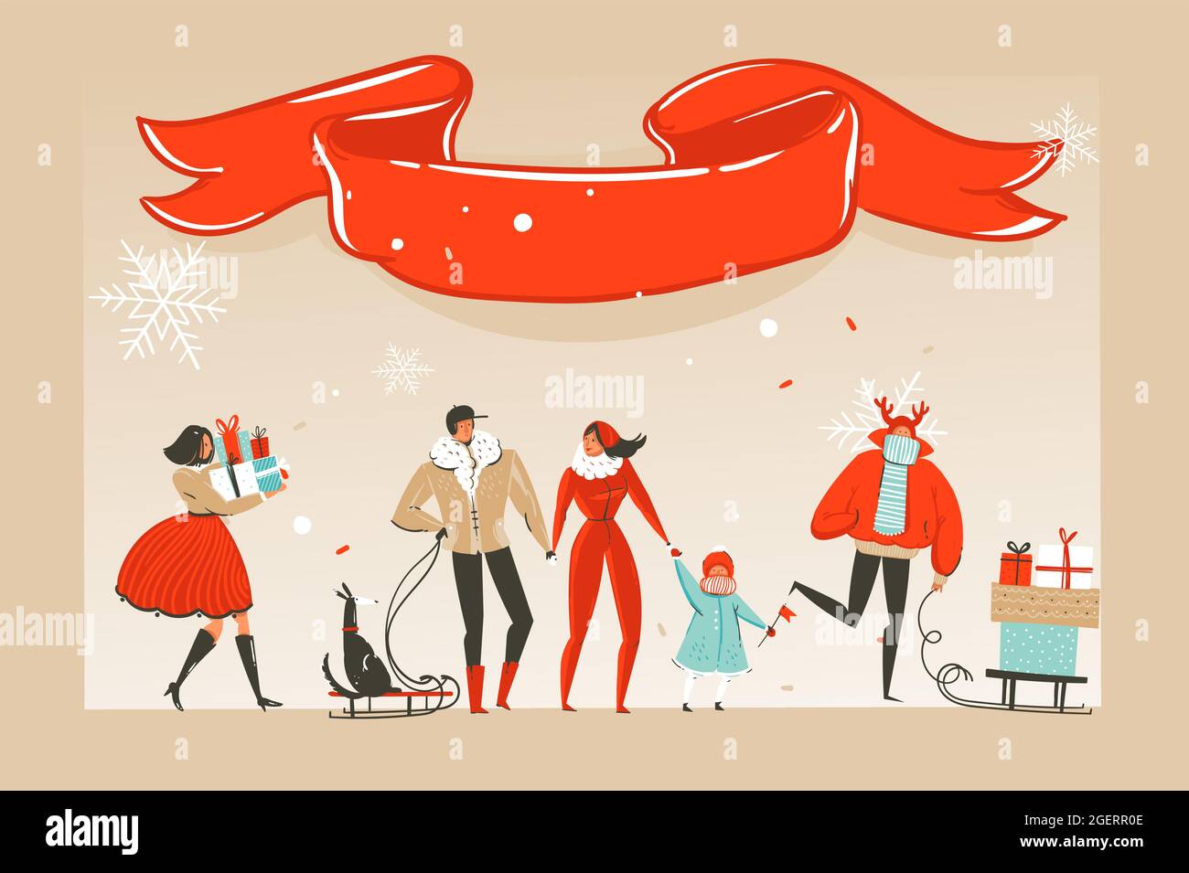 Hand drawn vector abstract fun Merry Christmas time cartoon ...