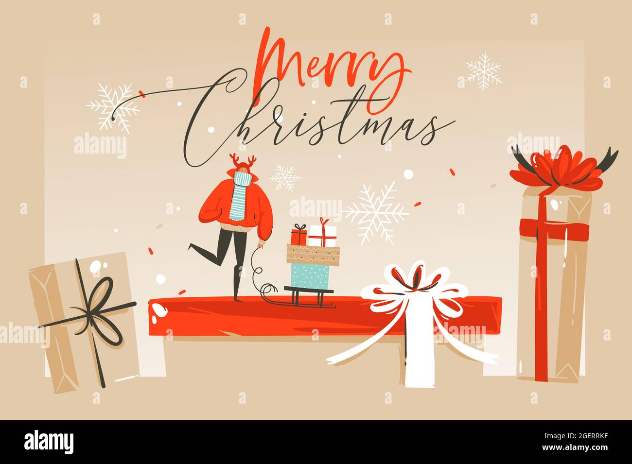 Hand drawn vector abstract fun Merry Christmas time cartoon ...