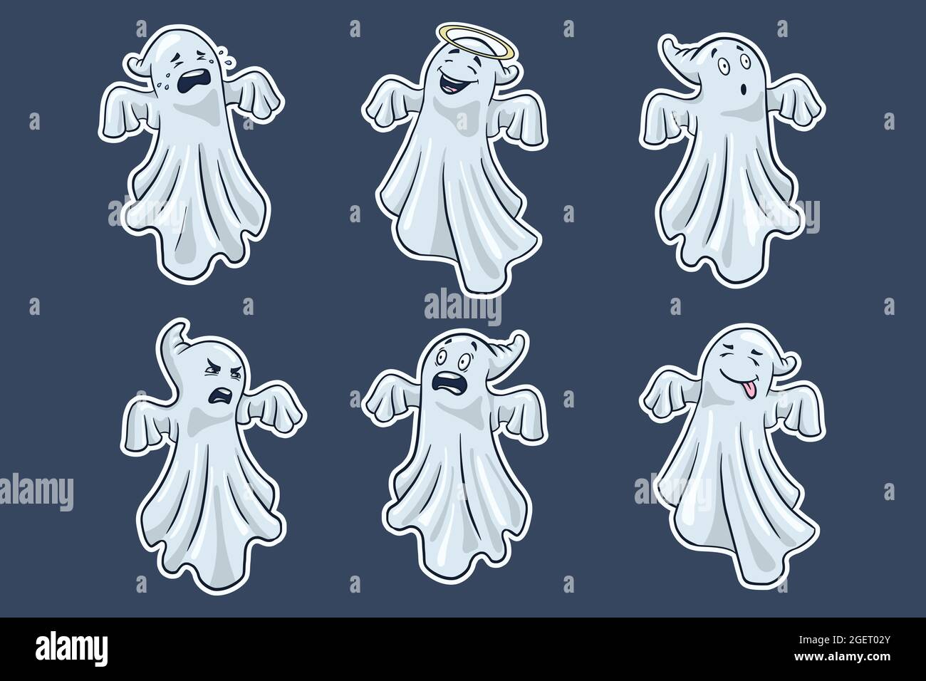 Ghosts Stickers Set. Cartoon Style. Collection of hand drawn halloween ...