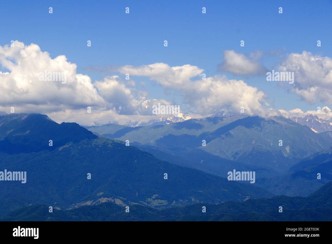 Amazing scenery of the mountain ranges in Racha, Georgia against cloudy ...