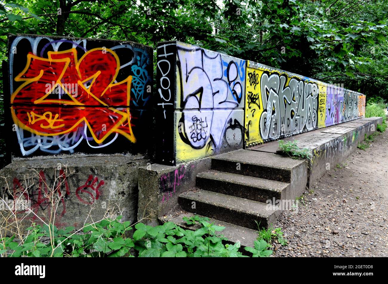 Graffiti on bridge over Mount Pleasant Villas in Parkland Walk between ...