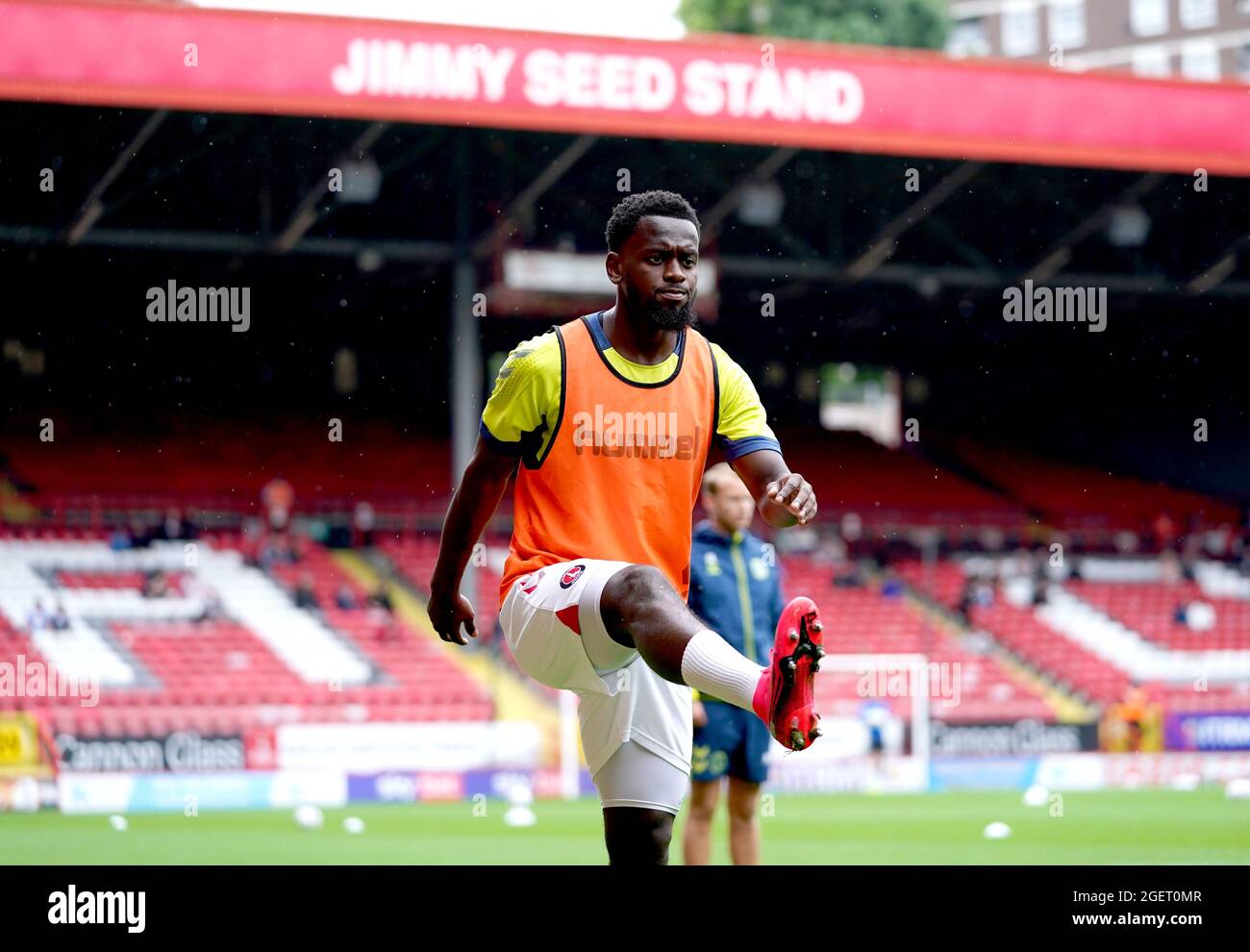 Charlton Athletic's Diallang Jaiyesimi warms up on the pitch ahead of ...