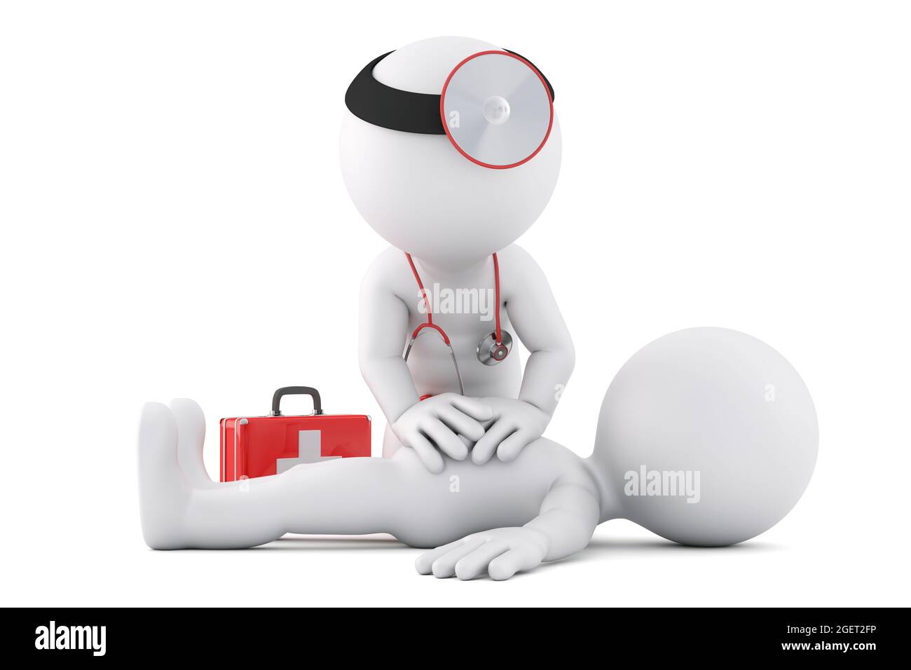 Paramedic providing first aid support. 3D illustration. Isolated on ...