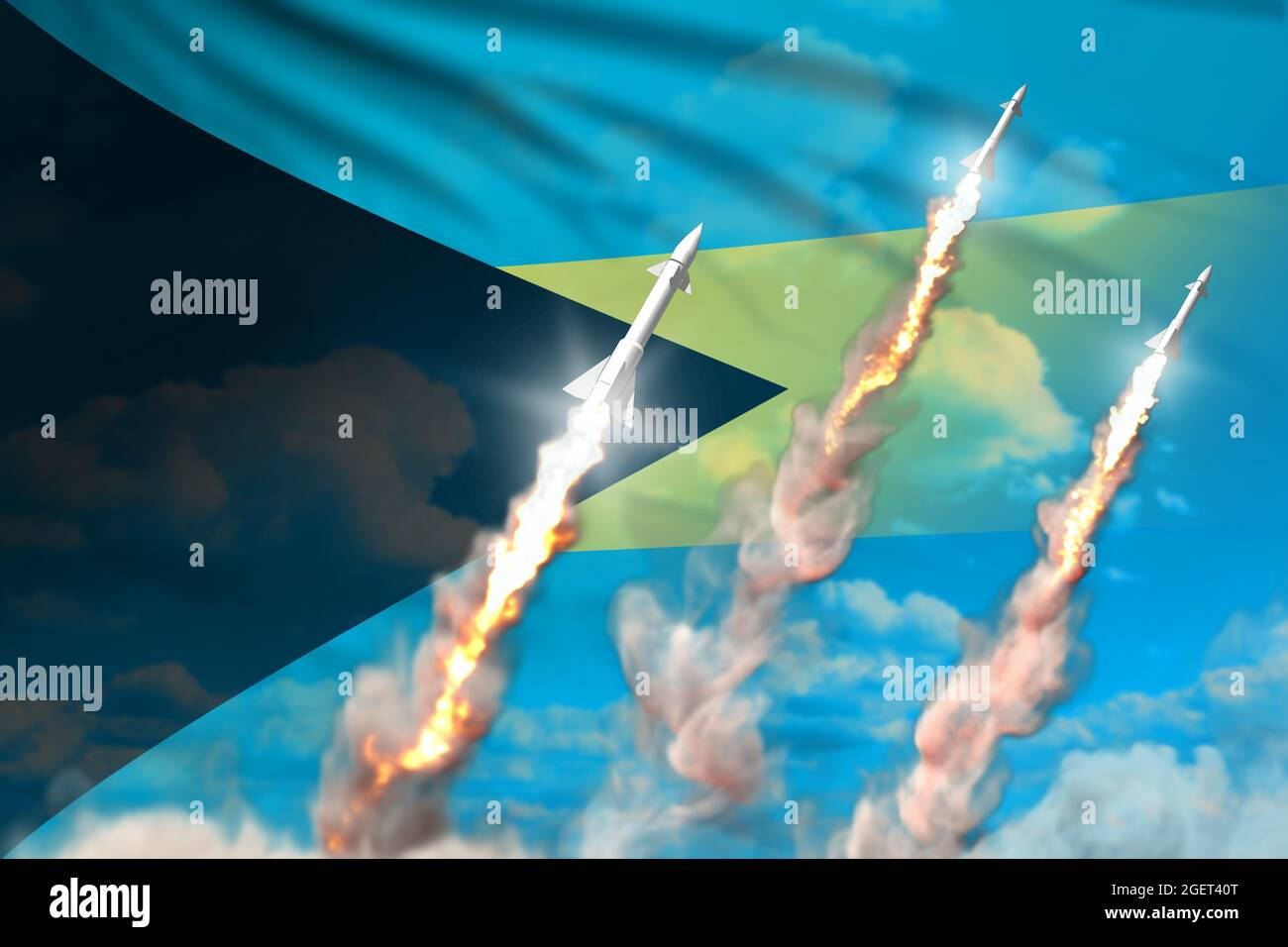 Modern strategic rocket forces concept on blue sky background, Bahamas ...